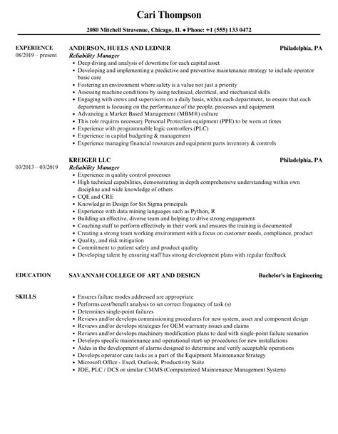 Reliability Manager Resume Samples Velvet Jobs Reliability Manager Resume Samples Velvet Jobs
