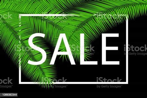 판매 배너 손바닥으로 나뭇잎 꽃 열 대 휴일 배경입니다 벡터 일러스트입니다 뜨거운 여름 판매 디자인 Eps 10입니다 3차원 형태에 대한 스톡 벡터 아트 및 기타 이미지