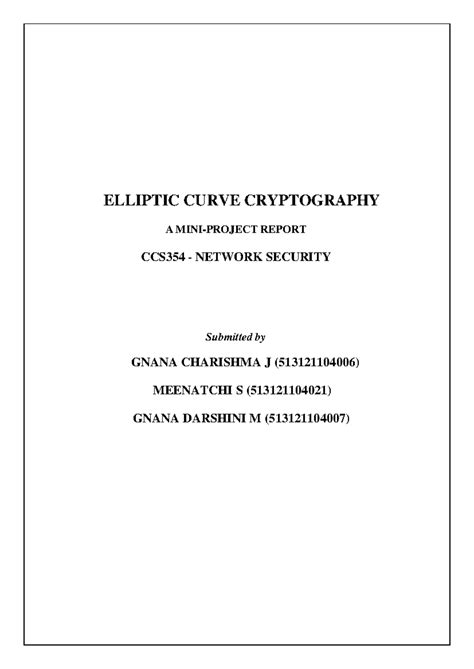 Elliptic Curve Cryptography Elliptic Curve Cryptography A Mini