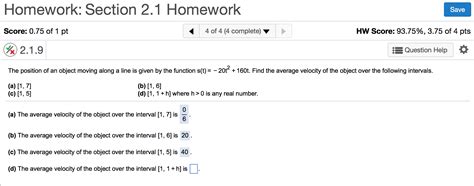 Solved Homework Section 2 1 Homework Save Score 0 75 Of 1