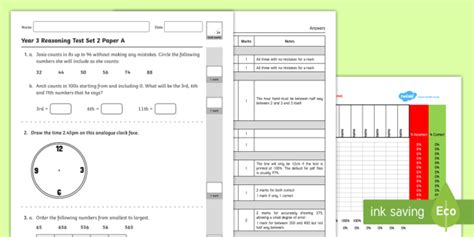 Year 3 Maths Reasoning Test Set 2 Assessment Pack And Analysis Grid