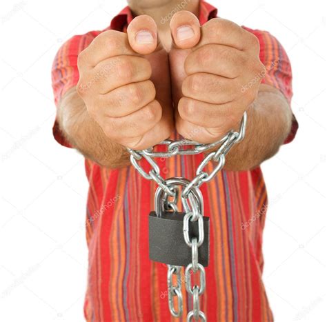 Man In Chains Closeup Focus On Hands Stock Photo Lightkeeper 6408770