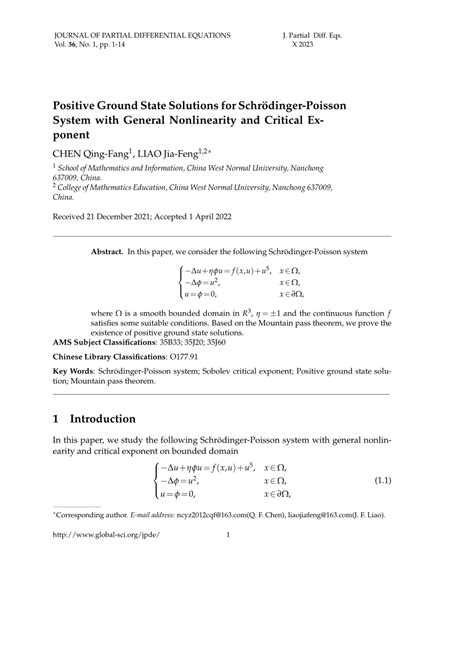 Pdf Positive Ground State Solutions For Schrödinger Poisson System With General Nonlinearity