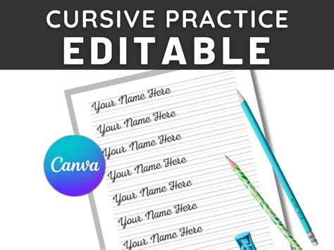 Cursive Name Practice Custom Cursive Name Writing Worksheet Editable Canva Template For Nd