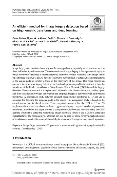 An Efficient Method For Image Forgery Detection Based On Trigonometric Transforms And Deep