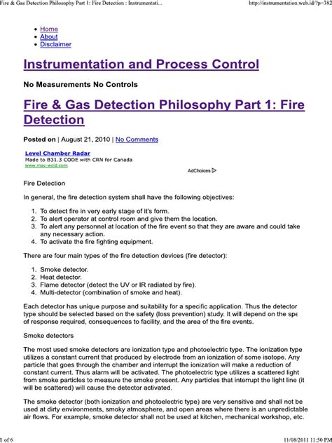 Pdf Fire And Gas Detection Philosophy Part 1 Fire Detection