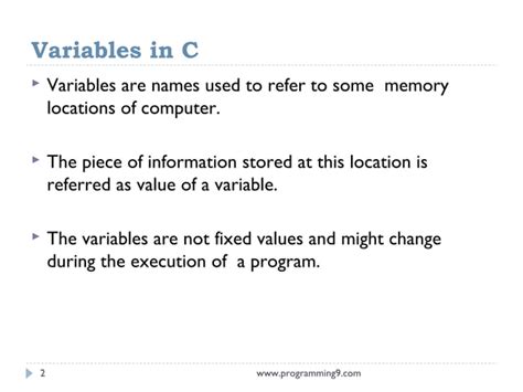 Variables In C Programming Ppt Programming Languages Computing