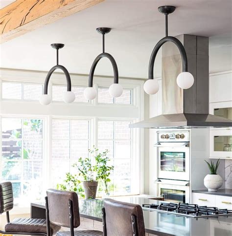Modern Kitchen Island Lighting Ideas Arched Shaped Black Metal Frame