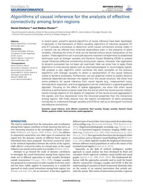 Pdf Algorithms Of Causal Inference For The Analysis Of Effective Connectivity Among Brain Regions