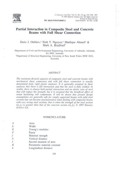 Pdf Partial Interaction In Composite Steel And Concrete Beams With Full Shear Connection