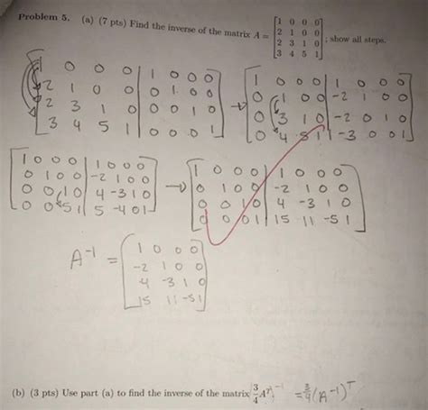 solved problem 5 a 7 pts find the inverse of the matrix