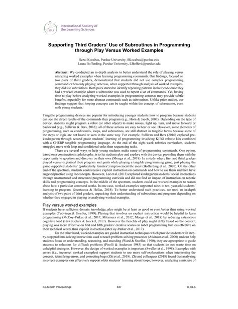 Pdf Supporting Third Graders Use Of Subroutines In Programming Through Play Versus Worked