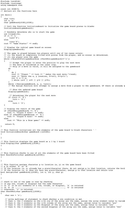 Solved Write A Program That Plays The Tic Tac Toe Game The Chegg