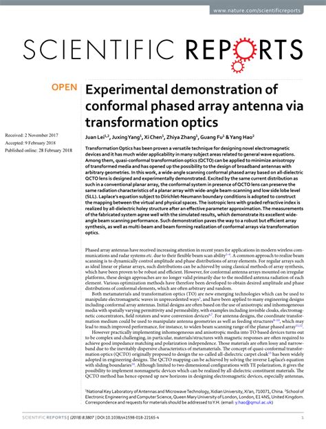 Pdf Experimental Demonstration Of Conformal Phased Array Antenna Via Transformation Optics
