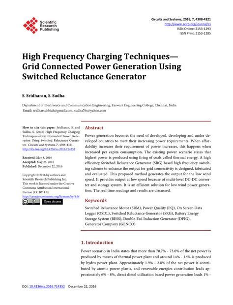 Pdf High Frequency Charging Techniques—grid Connected Power Generation Using Switched