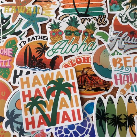 Hawaii Stickers 50 Beach Theme Tropical Waterproof Vinyl Decals For