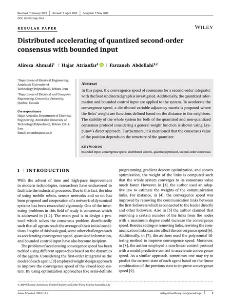 Pdf Distributed Accelerating Of Quantized Second‐order Consensus With Bounded Input