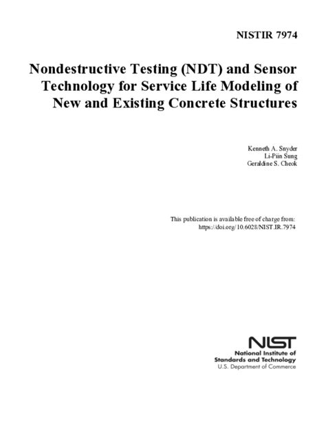 Pdf Nondestructive Testing Ndt And Sensor Technology For Service Life Modeling Of New And
