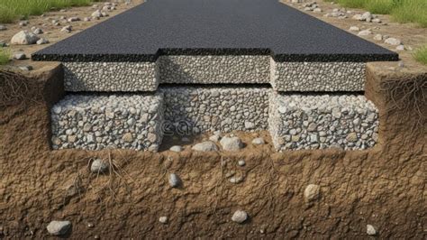 Road Construction Layers Cross Section With Asphalt Stock Illustration