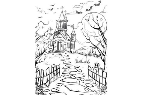 Halloween Scene Adult Coloring Page Graphic By Forhadx5 · Creative Fabrica