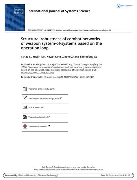 Pdf Structural Robustness Of Combat Networks Of Weapon System Of Systems Based On The