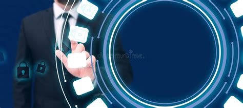 Man Standing Holding Tablet And Pressing On Virtual Button Business Man Carrying Pad Tapping