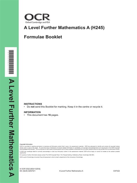 A Level Further Mathematics A Formulae Booklet Pdf Variance