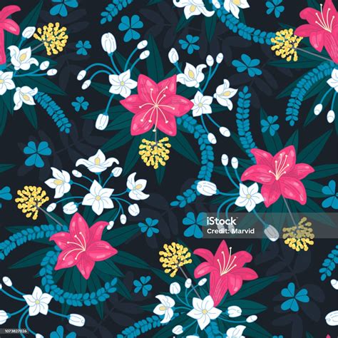 아름 다운 반복 패턴입니다 꽃 구성입니다 꽃과 나뭇잎입니다 손으로 그린 스타일입니다 개성 개념에 대한 스톡 벡터 아트 및 기타 이미지 개성 개념 개화기 공예 Istock
