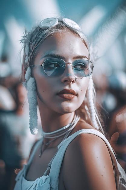 Premium Photo A Attractive White Rave Girl At A Festival Music Festival