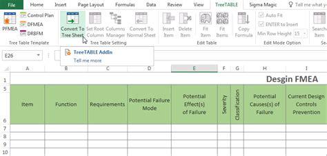 FMEA Template TreeTABLE