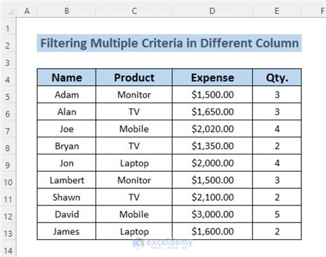 Filter Different Column By Multiple Criteria In Excel Vba