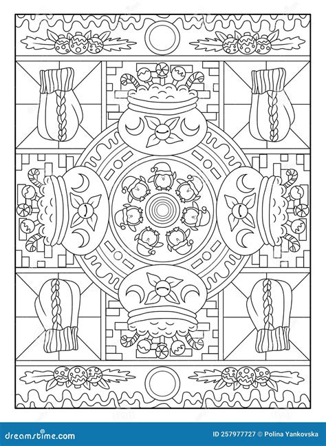 Christmas Pattern Coloring Page For Adult Stock Illustration
