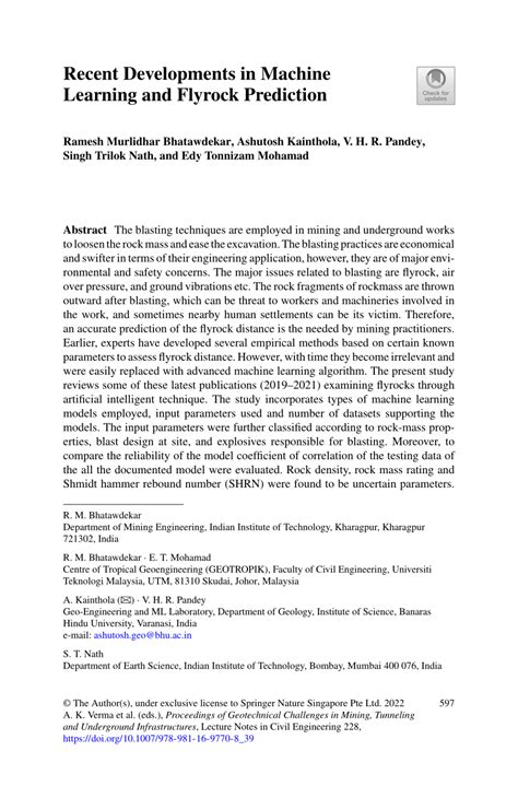 Pdf Recent Developments In Machine Learning And Flyrock Prediction