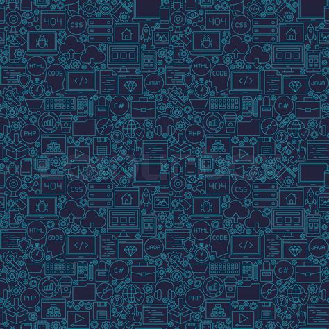 blue line coding seamless pattern vector illustration of outline tile background programming