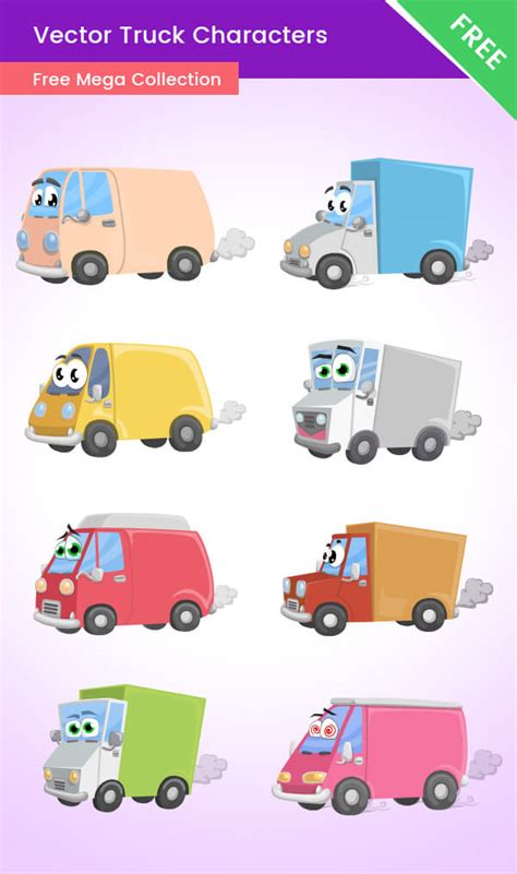 Cartoon Truck Vector Characters Free Collection Vector Characters
