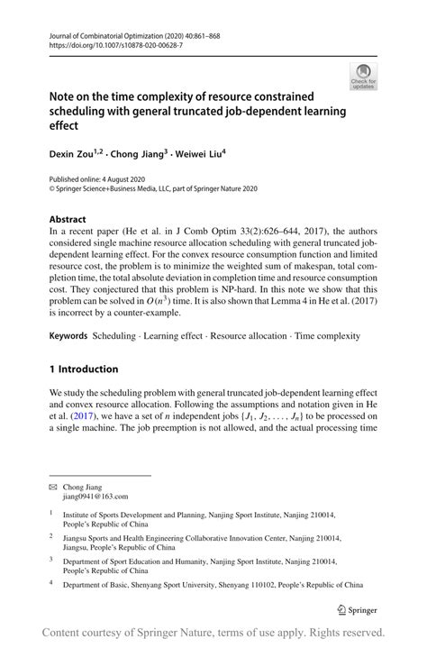 Note On The Time Complexity Of Resource Constrained Scheduling With General Truncated Job