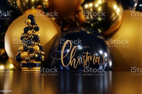 공 장식과 메리 크리스마스 텍스트가 있는 크리스마스 컨셉의 장면의 3d 렌더링 파란색 12월에 대한 스톡 사진 및 기타 이미지 12월 개념 개념과 주제 Istock
