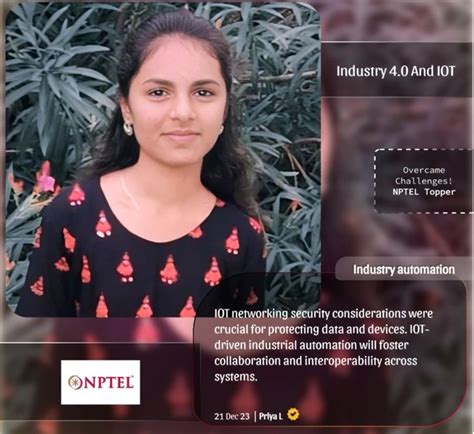 Priya L On Linkedin Nptel Iot Iottechnology Iotdevelopment