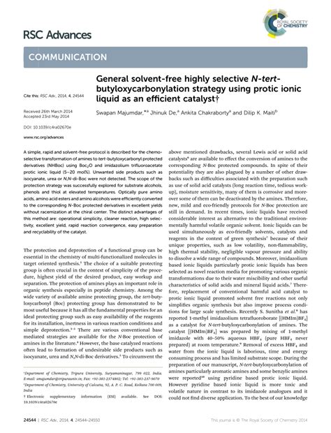 Pdf Cheminform Abstract General Solvent Free Highly Selective N Tert Butyloxycarbonylation