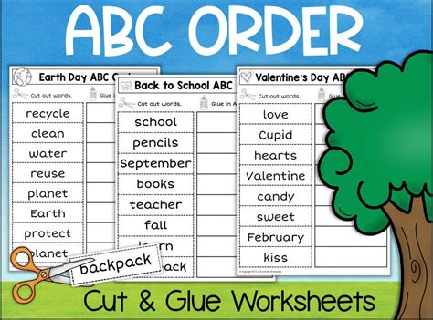 Abc Order Cut And Paste Printable Worksheets Holidays Seasons All Year 2nd Grade 1st Grade
