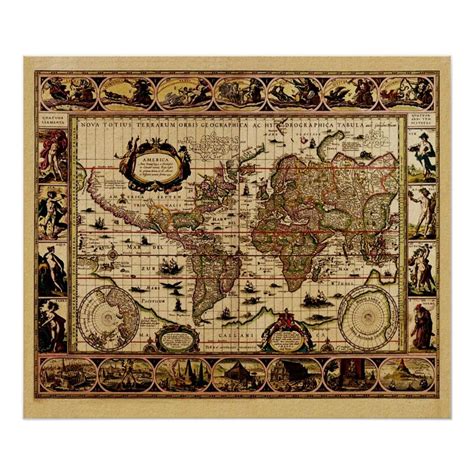 Vintage Old World Map Poster Zazzle Old World Maps Map Poster
