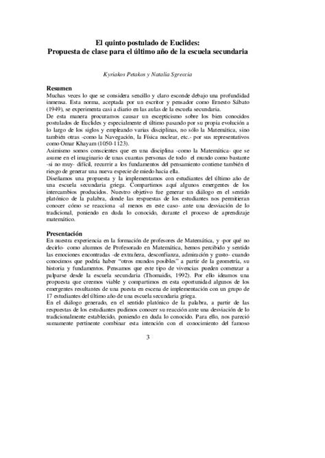El Quinto Postulado De Euclides Propuesta De Clase Para El último Año
