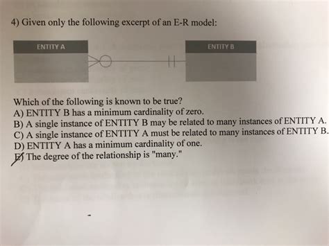 Solved 4 Given Only The Following Excerpt Of An E R Model