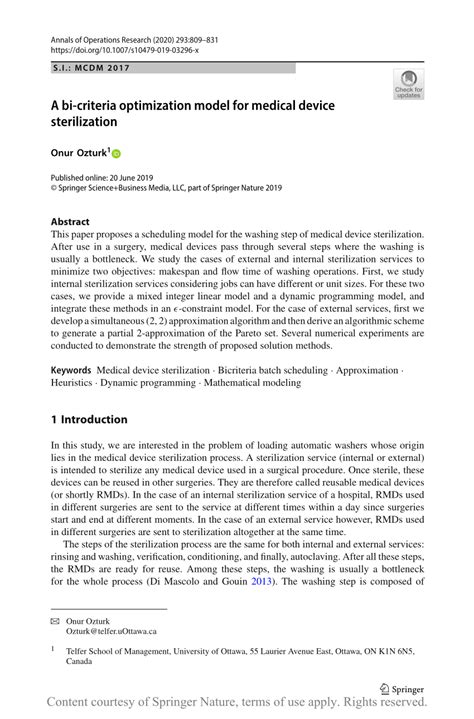 A Bi Criteria Optimization Model For Medical Device Sterilization