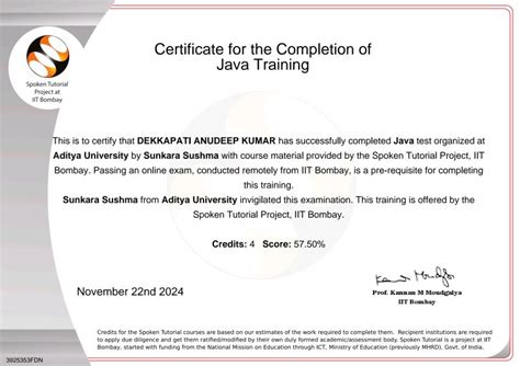 Anudeep Kumar On Linkedin Java Programming Certification Iitbombay Spokentutorial