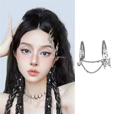 그물 빨간 머리 액세서리 스타 체인 머리핀 기질 클립 앞머리 클립 소녀 머리 장식 나비 사이드 클립 Aliexpress