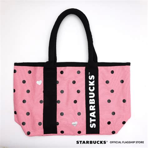 Starbucks Tote Bag Pink And Black Polka Hearts Shopee Philippines