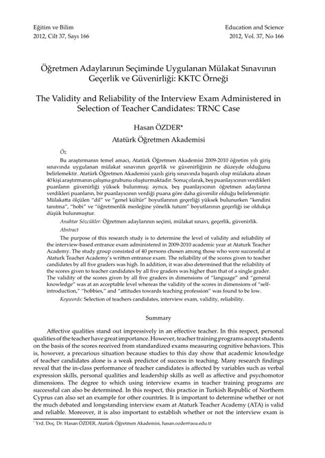 Pdf The Validity And Reliability Of The Interview Exam Administered