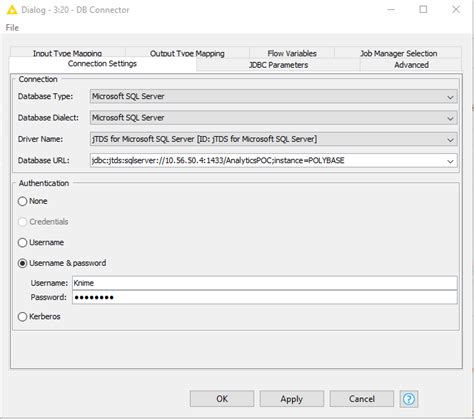 unable to connect to azure sql database using db connector knime