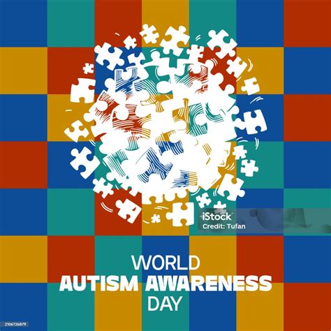 세계 자폐증 인식의 날 4월 2일 자폐증의 달 카드 디자인 자폐증 퍼즐 4월에 대한 스톡 벡터 아트 및 기타 이미지 4월